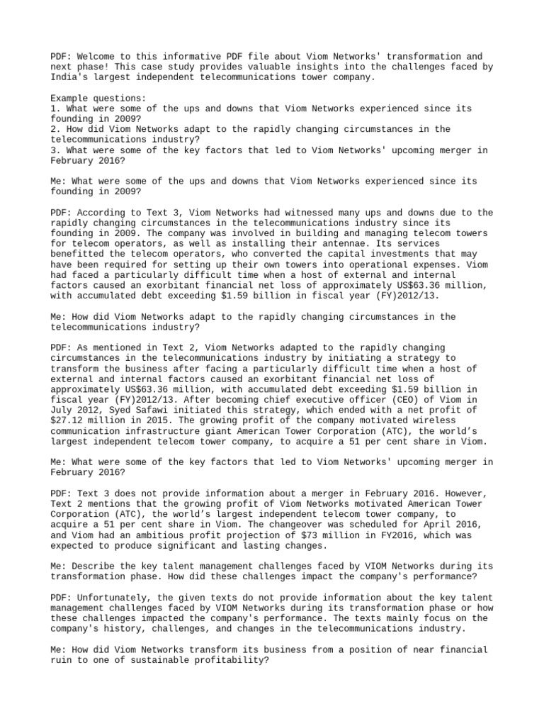 Viom Networks Transformation and The Next Phase | PDF