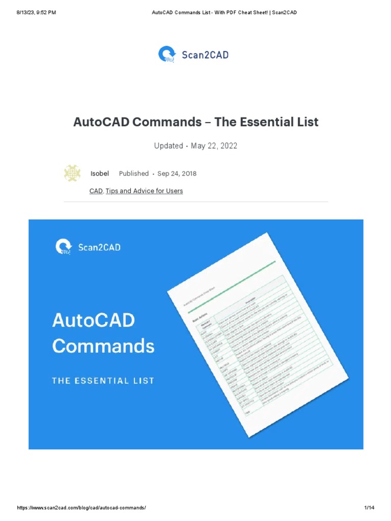 AutoCAD Commands List - With PDF Cheat Sheet! - Scan2CAD | PDF