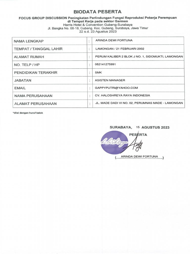 Biodata Peserta, Surat Tugas, KTP | PDF