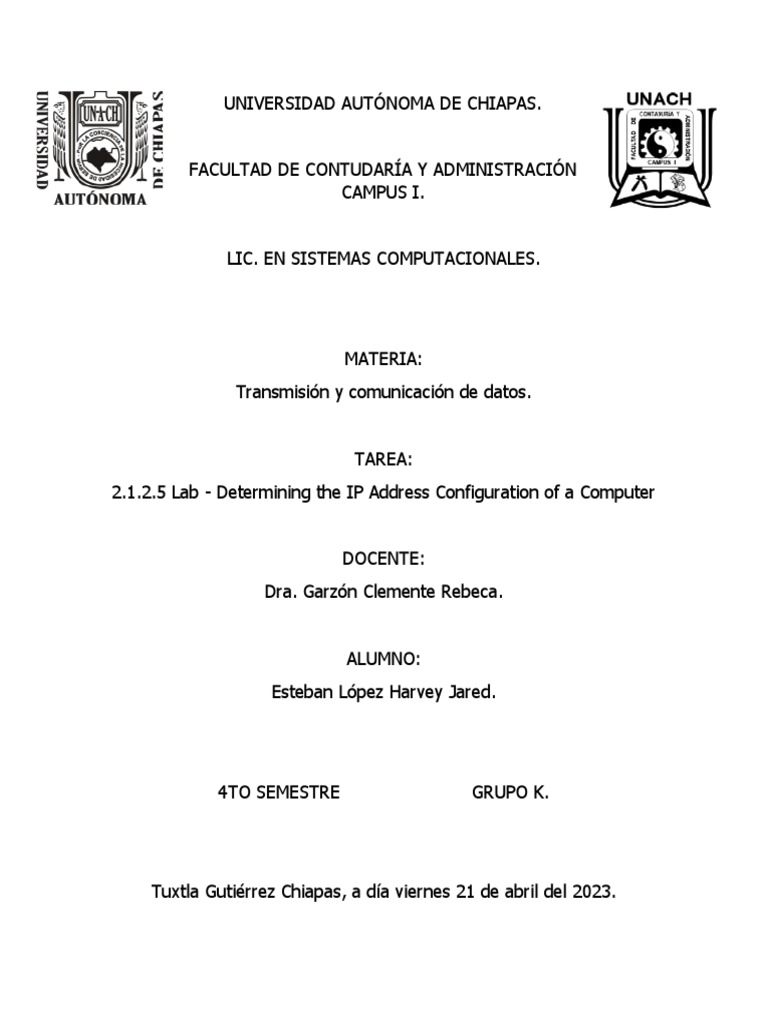 2 1 2 5 Lab Determining The Ip Address Configuration Of A Computer Pdf Dirección Ip