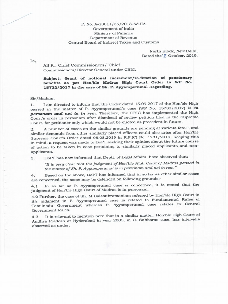Notional Increment Pensionary Benefit As Per Madras High Court Order ...