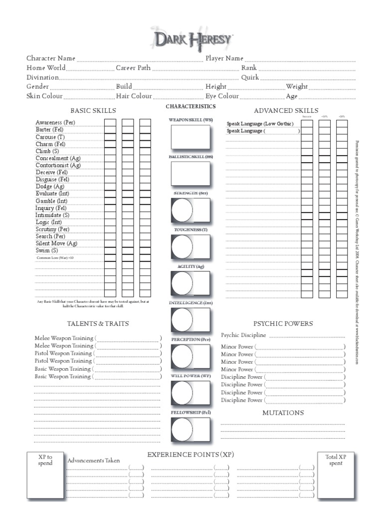Dark Heresy-Character Sheet | PDF | Young Adult