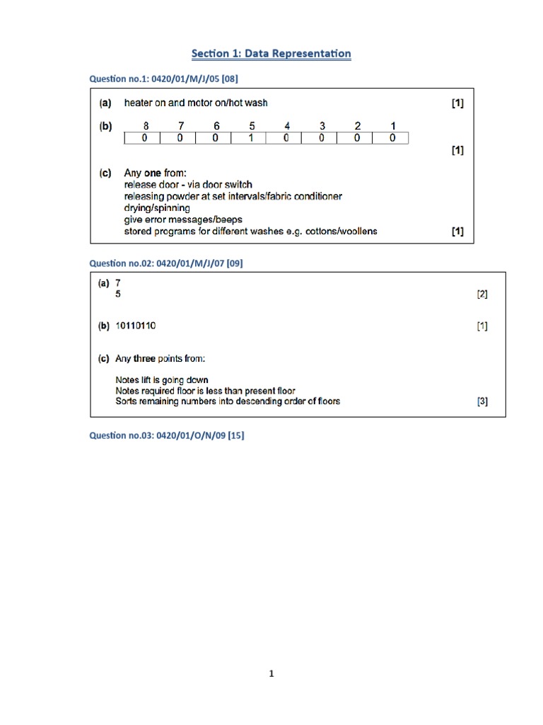 Section 1: Data Representation: Question No.1: 0420/01/M/J/05 | PDF