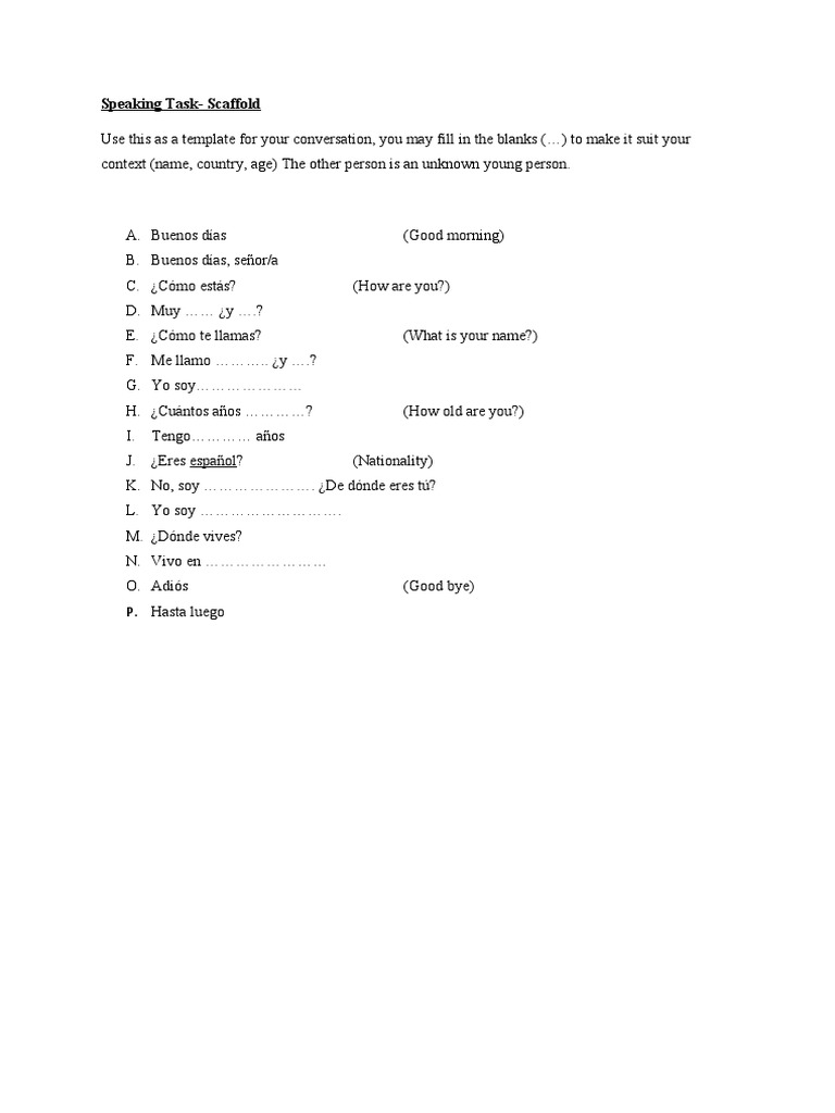 S1 Speaking Task Scaffold | PDF