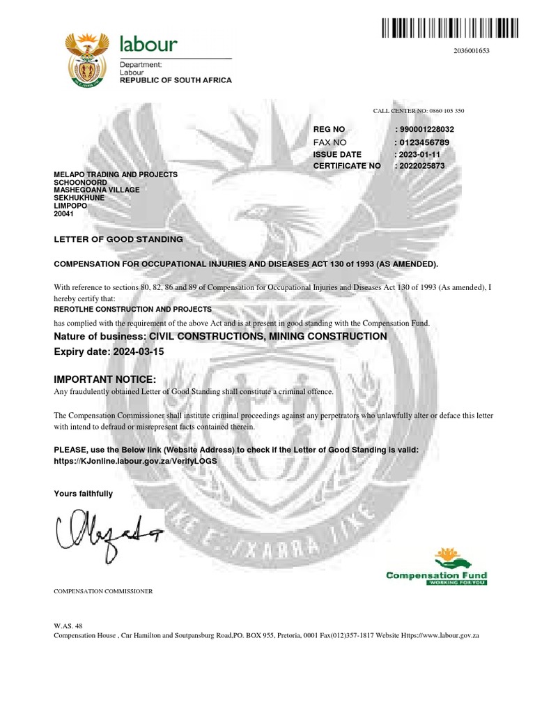 Letter of Good Standing | PDF