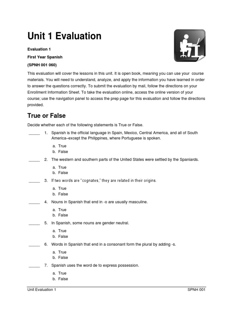 Unit 1 Evaluation (Printable Format) | PDF | Grammatical Gender ...