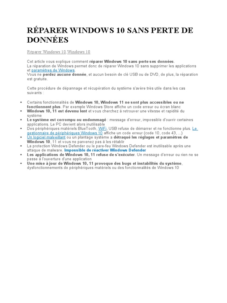 Réparer Windows 10 sans perdre de données | PDF | Windows 10 ...