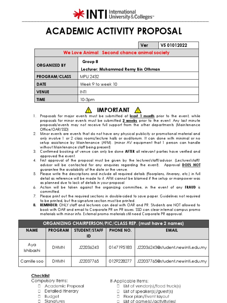 (Group 8) L2 SCAS Insdie IntiAcademic Activity Proposal Form AUG2022 A ...