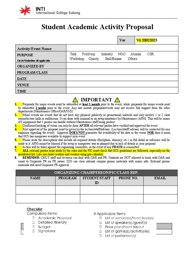 Student Academic Activity Proposal Form v6-1 | PDF | First Aid | Truck