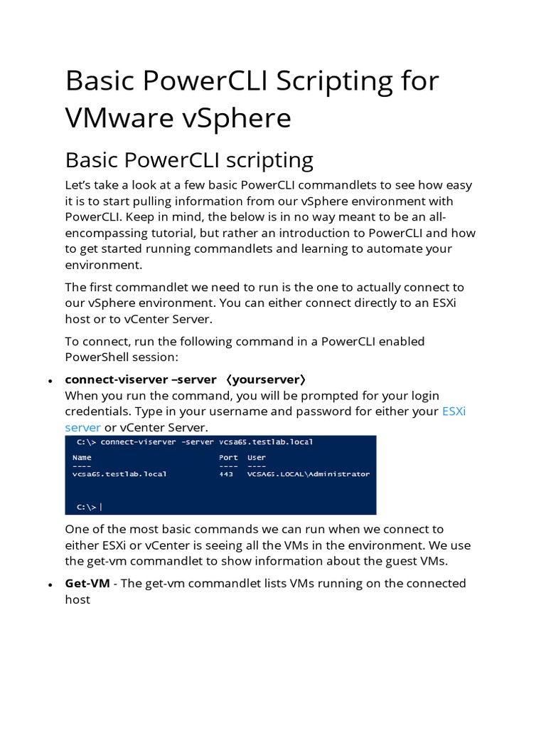 Basic Powercli Scripting For Vmware Vsphere Pdf Virtual Machine Software