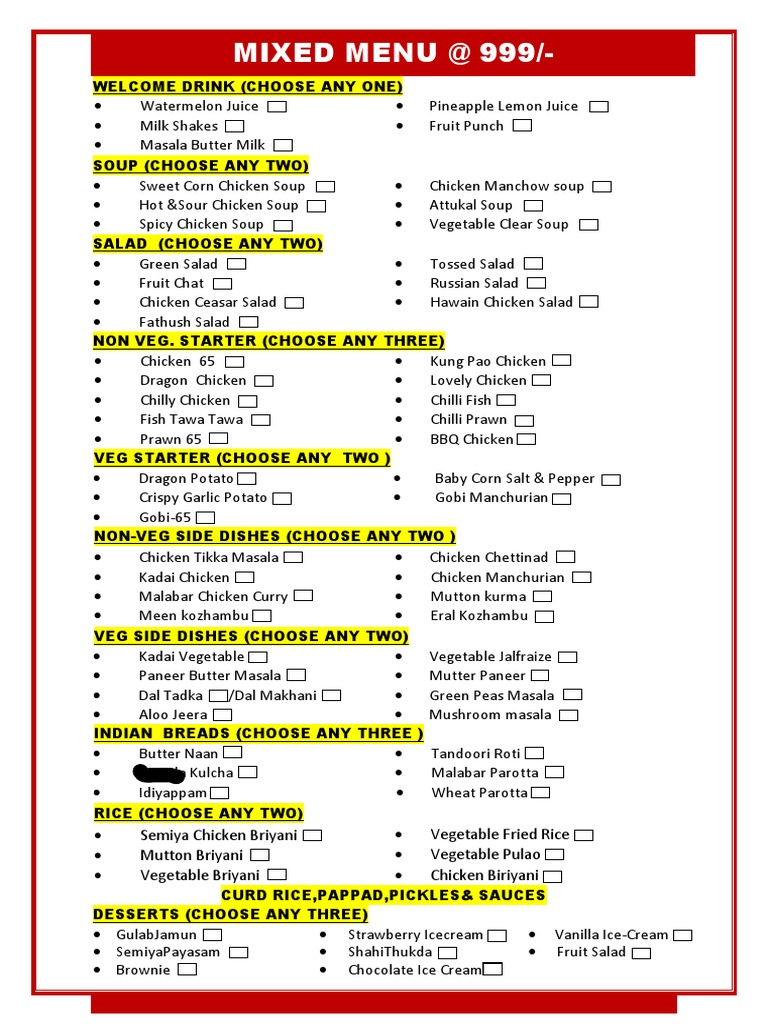 MIXED MENU NEW at 999-1 | PDF | Soup | Foods