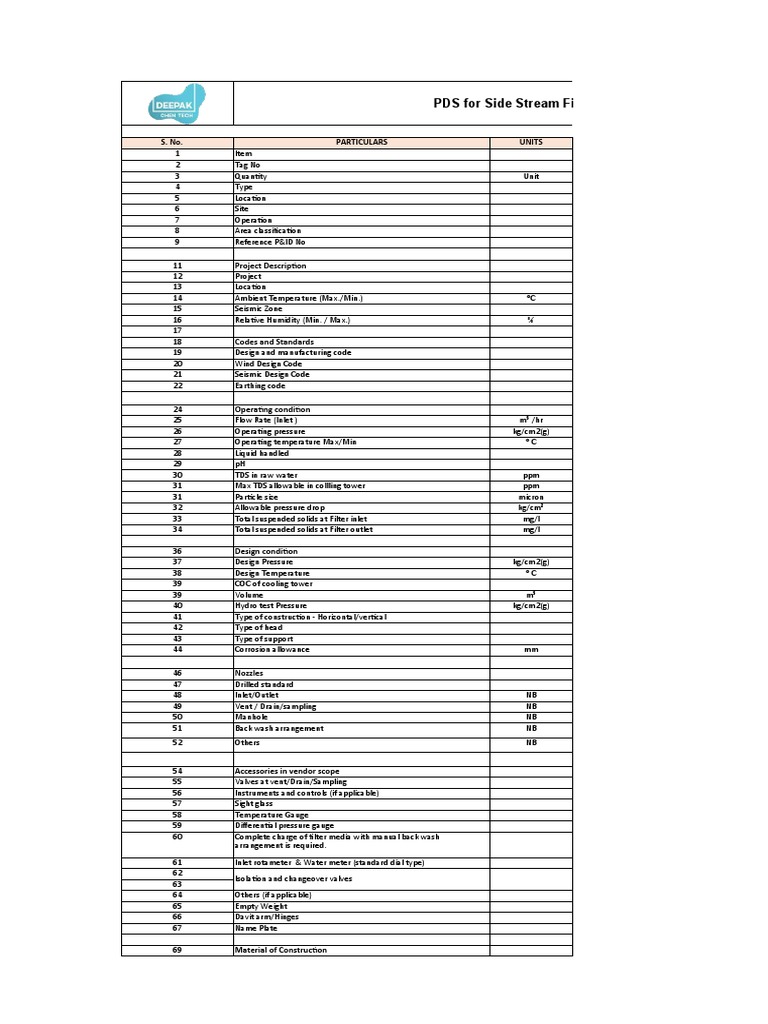 Side Stream Filter Specifications | PDF | Valve | Chemical Engineering