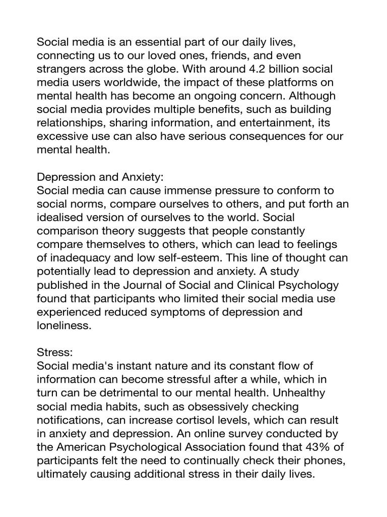 Social Media's Impact on Mental Health | PDF | Popular Culture & Media ...