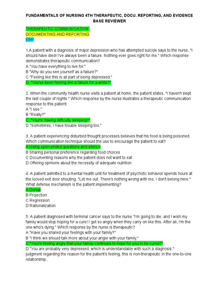 Ncm122 Fnls Reviewer | PDF | Communication | Nursing