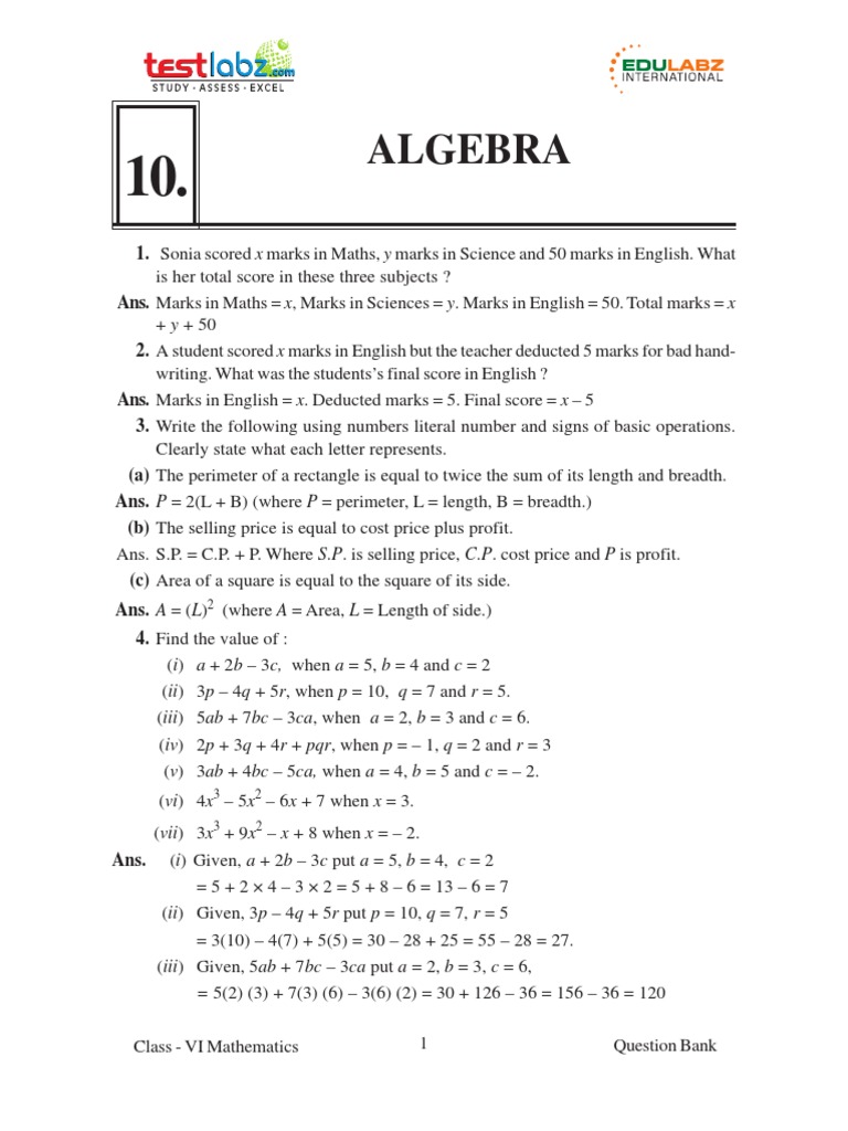 ALgebra 1 | PDF | Length | Elementary Mathematics