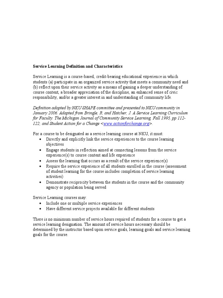 Service Learning: Definition & Traits | PDF