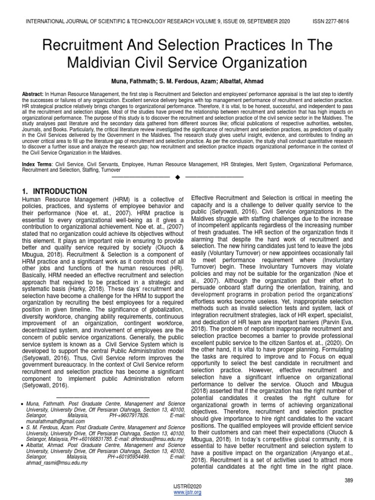 Recruitment and Selection Practices in The Maldivian Civil Service ...
