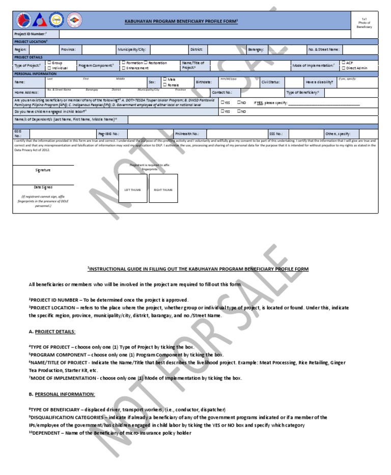ANNEX C Kabuhayan Program Beneficiary Profile Form NFSW | PDF
