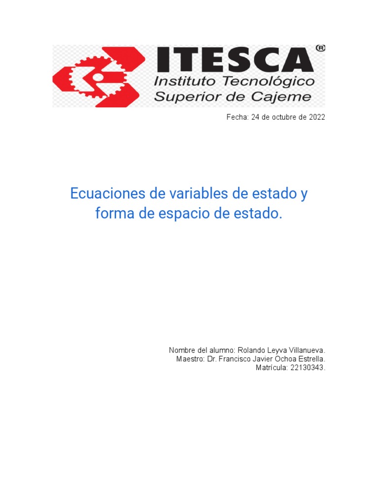 Ecuaciones De Variables De Estado Y Forma De Espacio De Estado Pdf 5562