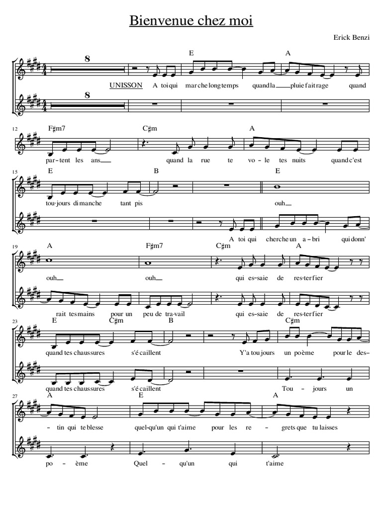 Bienvenue chez moi [partition] | PDF