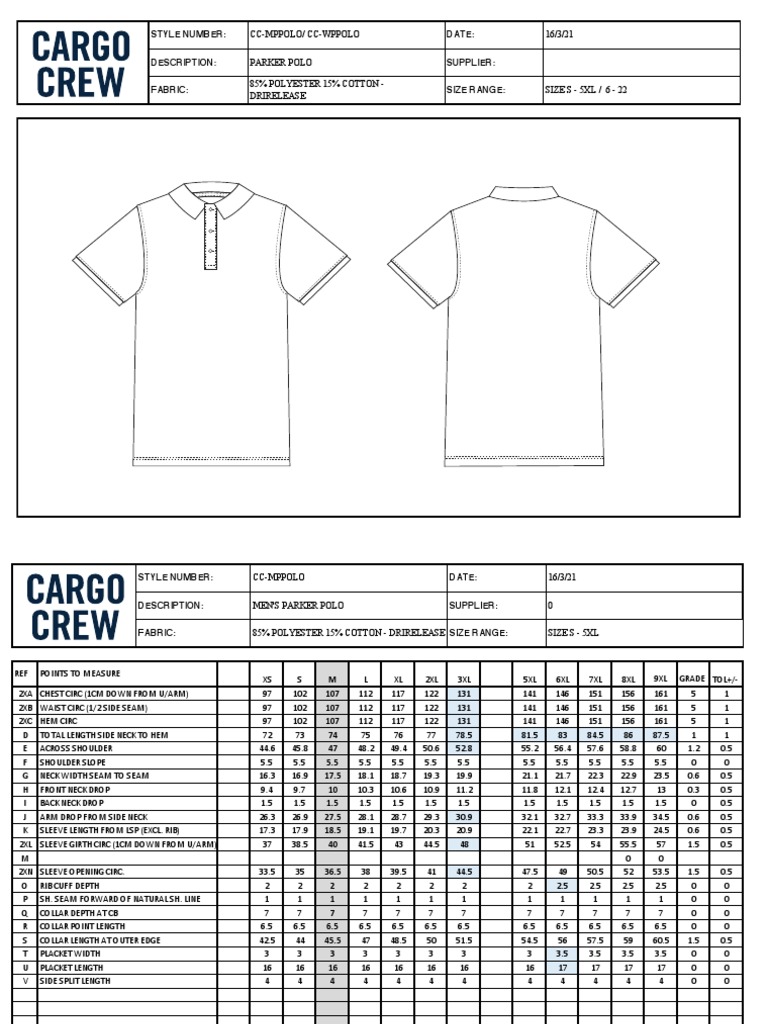 Men's and Women's Parker Polo Sizes | PDF | Seam (Sewing) | Knitting