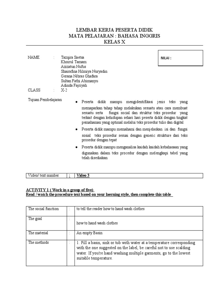 Lembar Kerja Peserta Didik Teks Procedure | PDF