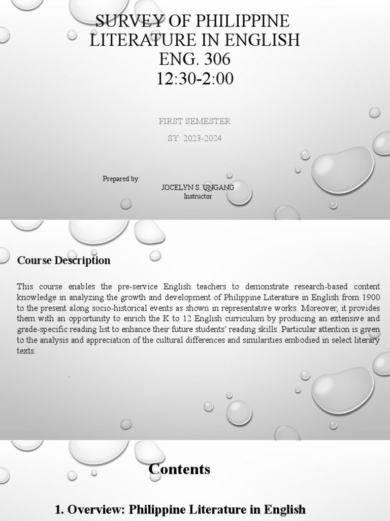 Survey of Philippine Literature in EnglishFirstSemSY2023 2024 Autosaved ...