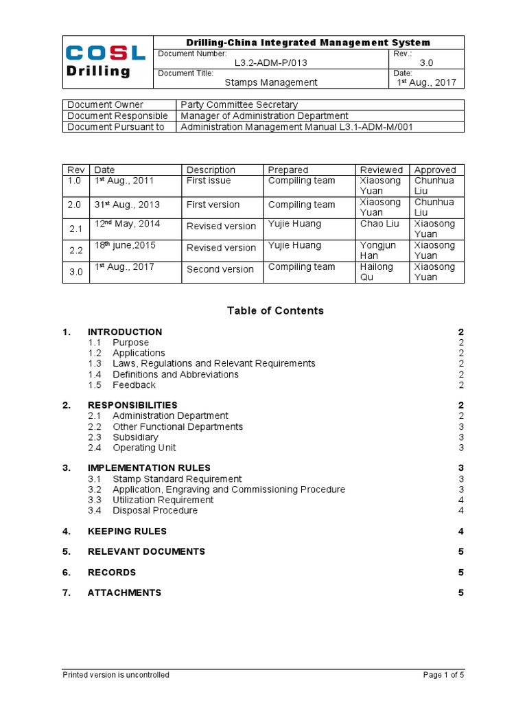 L3.2-ADM-P013 - Stamps Management | PDF | Seal (Emblem) | Government