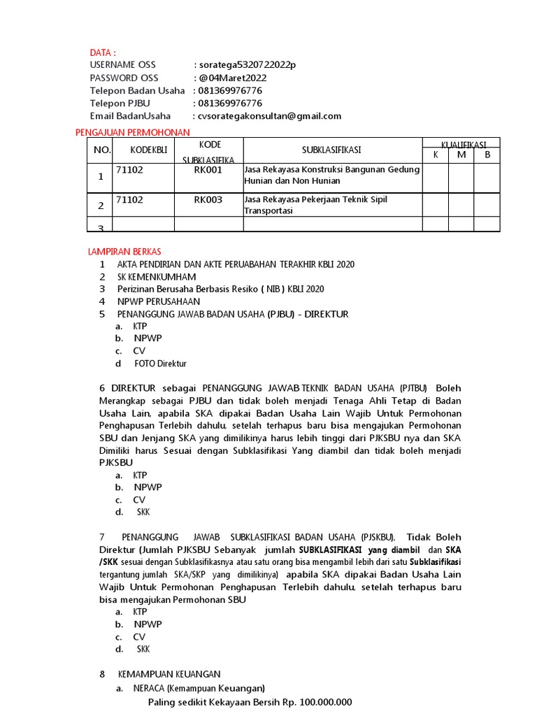 Kebutuhan Data & Berkas Pengajuan Utk Sbu | PDF
