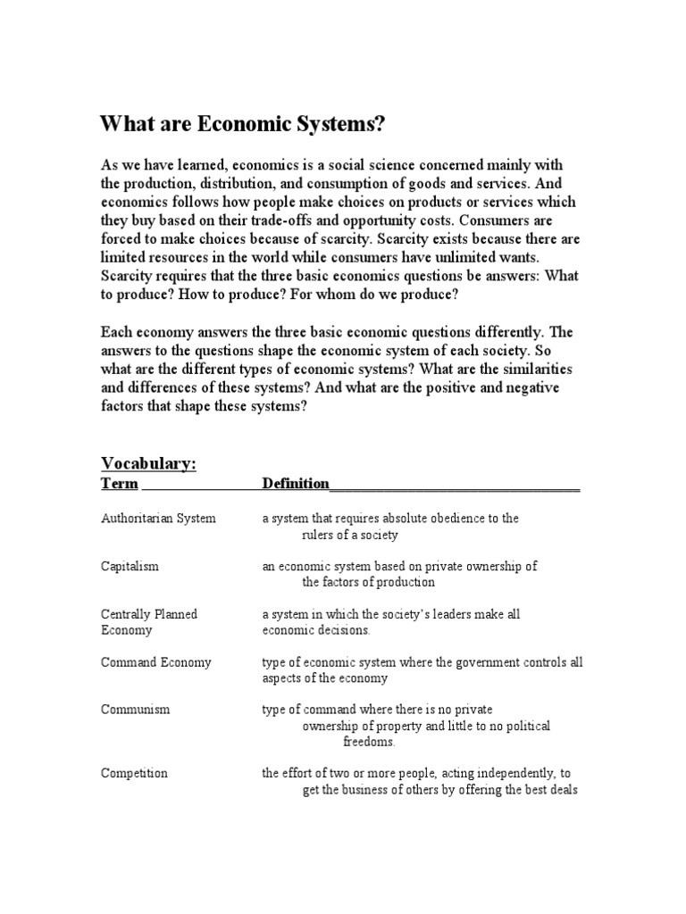 Overview of Economic Systems | PDF | Economic System | Market (Economics)