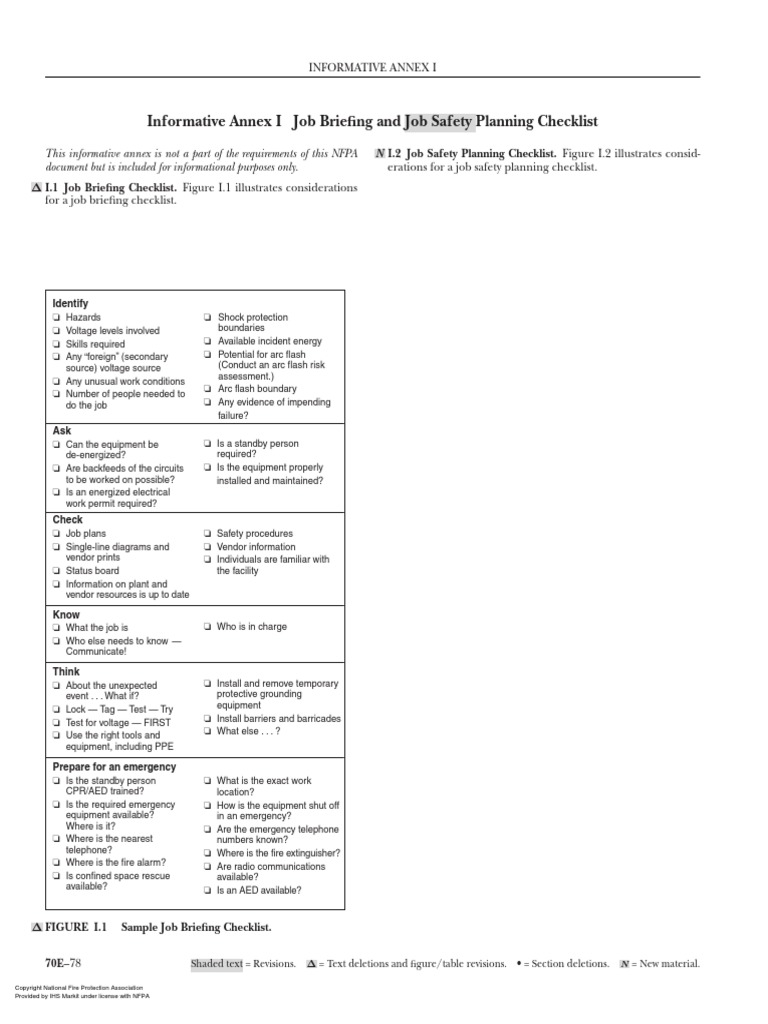 Job Safety Check List NFPA 70E 2020 | PDF | Electrical Engineering ...