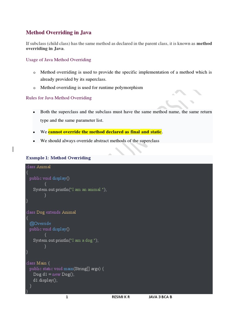 Method Overriding final and abstract | PDF | Method (Computer Programming) | Class (Computer ...