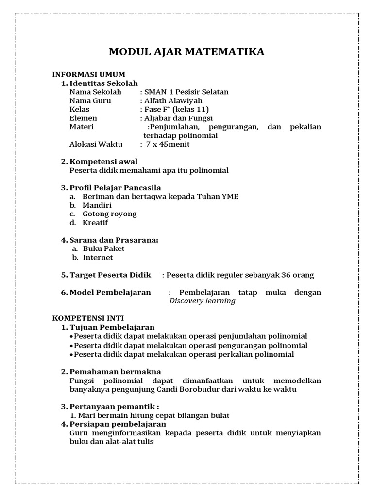 Modul Operasi Polinomial | PDF