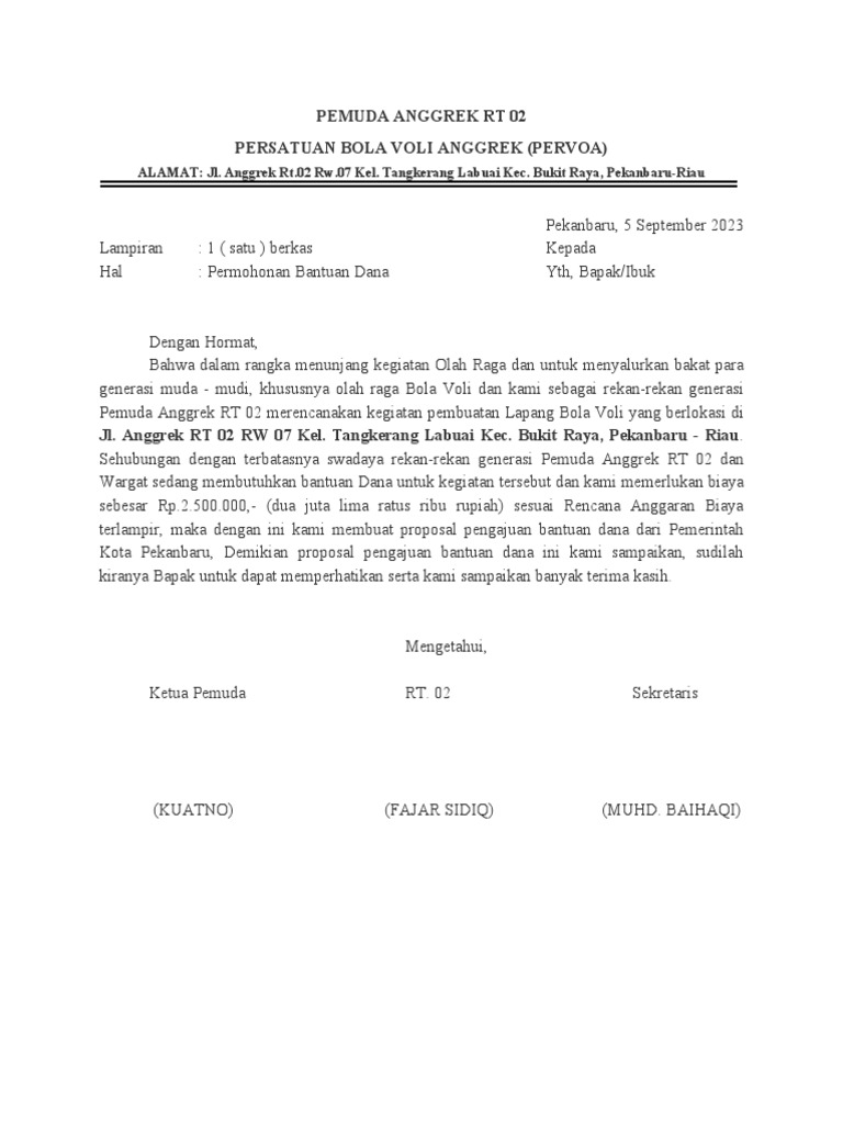 Proposal Bantuan Dana Lapangan Voli | PDF | Griya & Taman