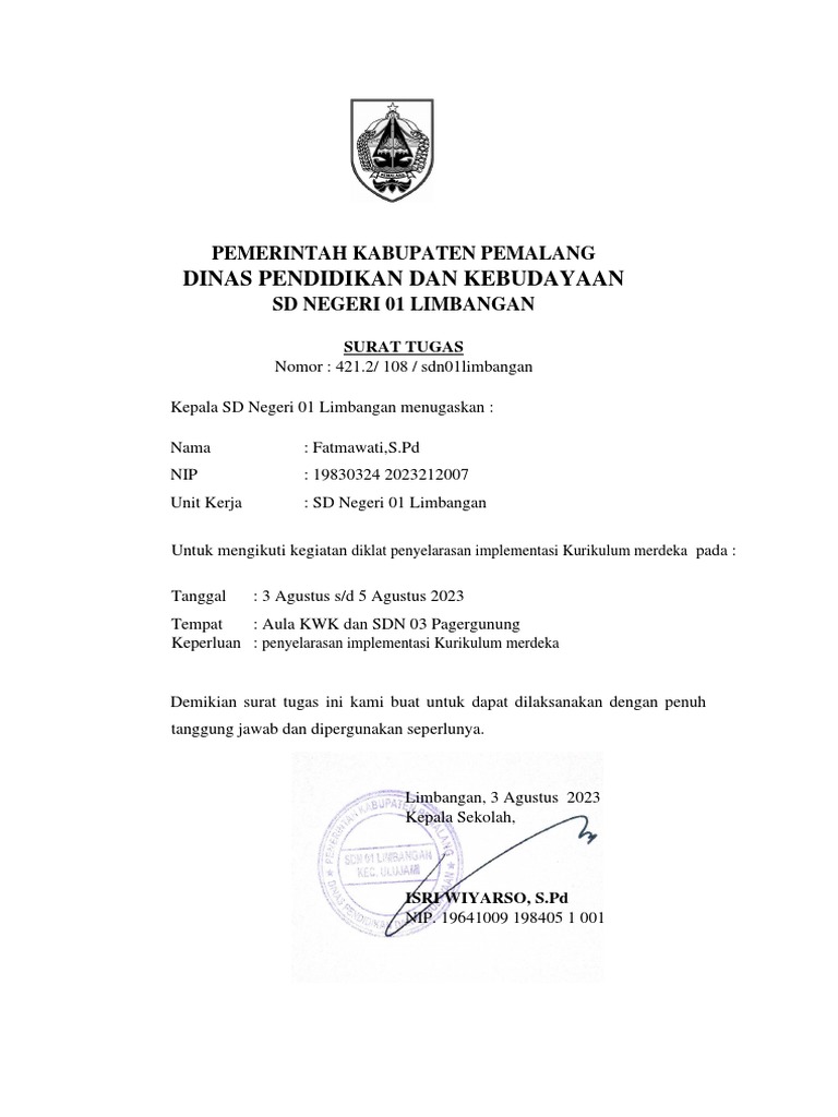 surat tugas ikm sdn 01 limbangan | PDF
