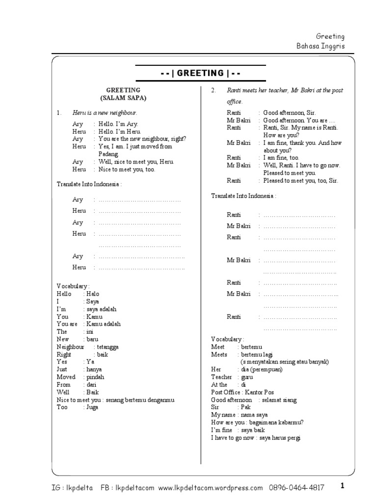 Kelas 7 SMP 7401 Inggris Bab 1 Greeting | PDF