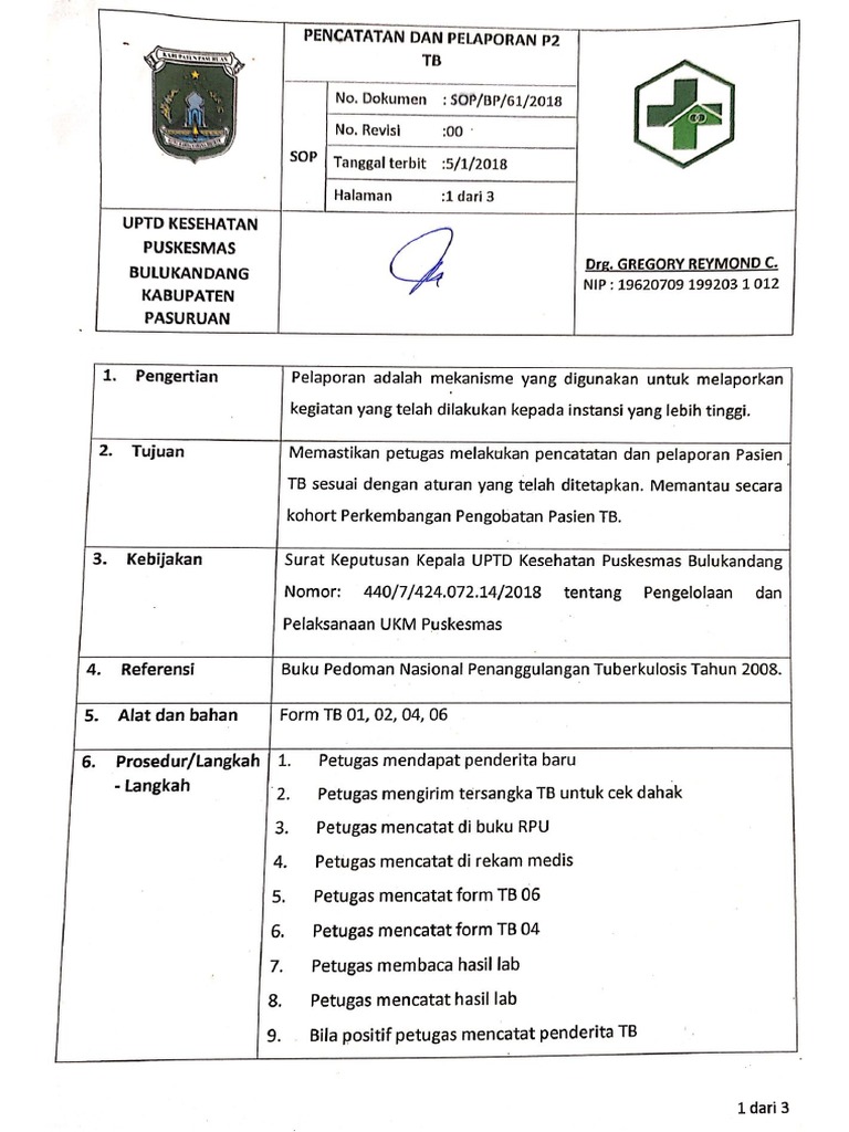 Sop Pelaporan Dan Pencatatan TB | PDF