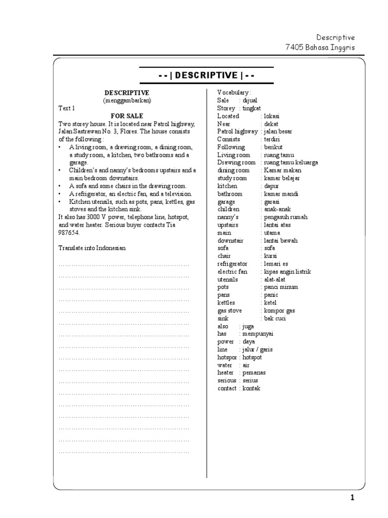 Descriptive Texts for ESL Learners | PDF | Room | Bedroom