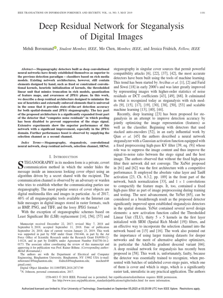 Deep Residual Network For Steganalysis of Digital Images | Download Free PDF | Deep Learning ...