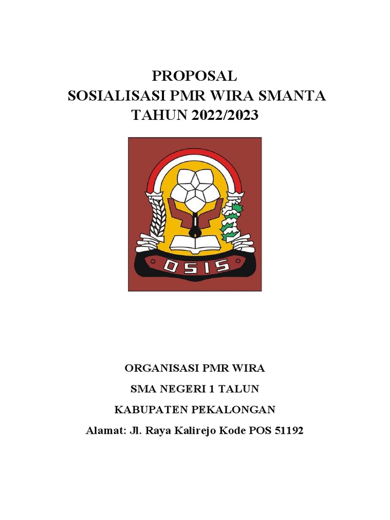 Proposal Sosialisasi PMR Wira SMAN 1 Talun | PDF