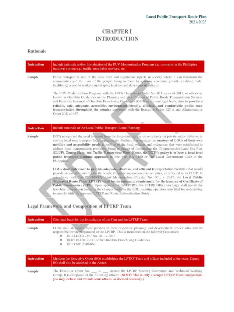 LPTRP Template (Draft) As of 21nov2022 | PDF | Transport | Public Transport