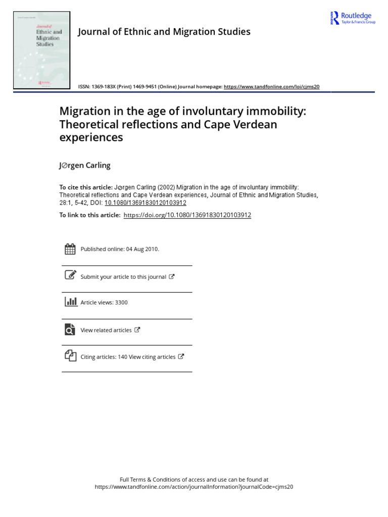 Carling - Migration in The Age of Involuntary Immobility Theoretical Reflections and Cape ...