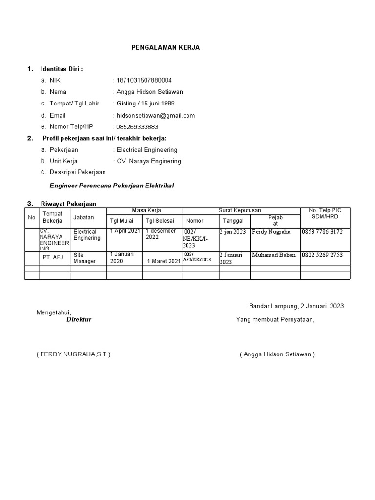 Surat Keterangan Kerja Esdm | PDF