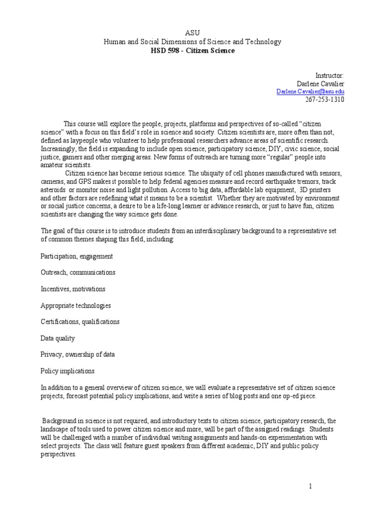 Citizen Science Syllabus | Download Free PDF | Science | Cognition