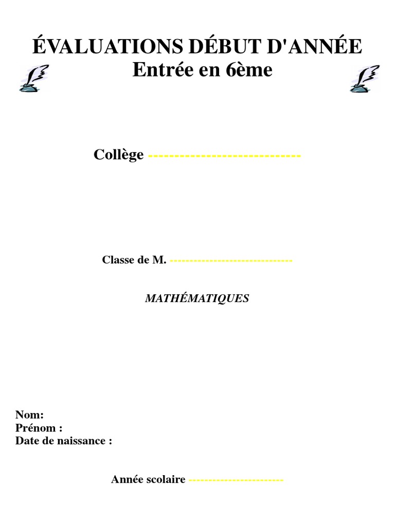 Evaluation Diagnostique Math 6e | PDF | Mathématiques élémentaires ...