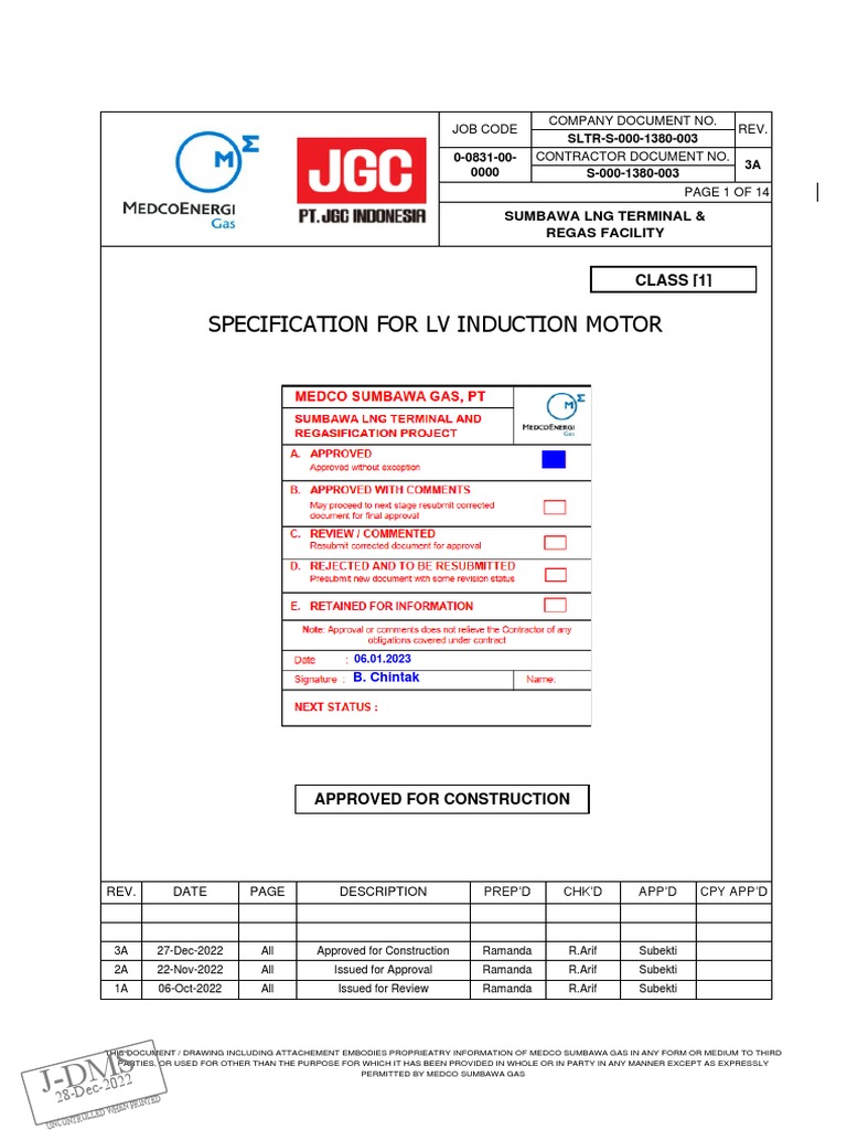 S-000-1380-003-Re-00071 (2) Specification for Lv Induction Motor | PDF