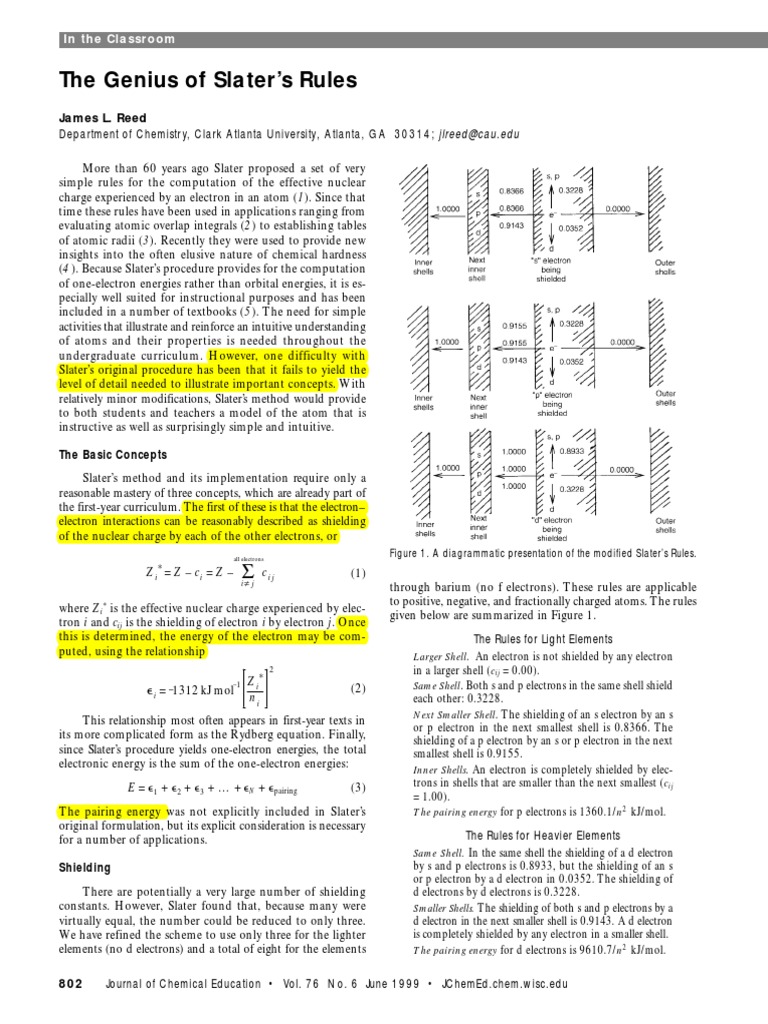 Slater's Rules for Effective Nuclear Charge | PDF | Electron | Atoms