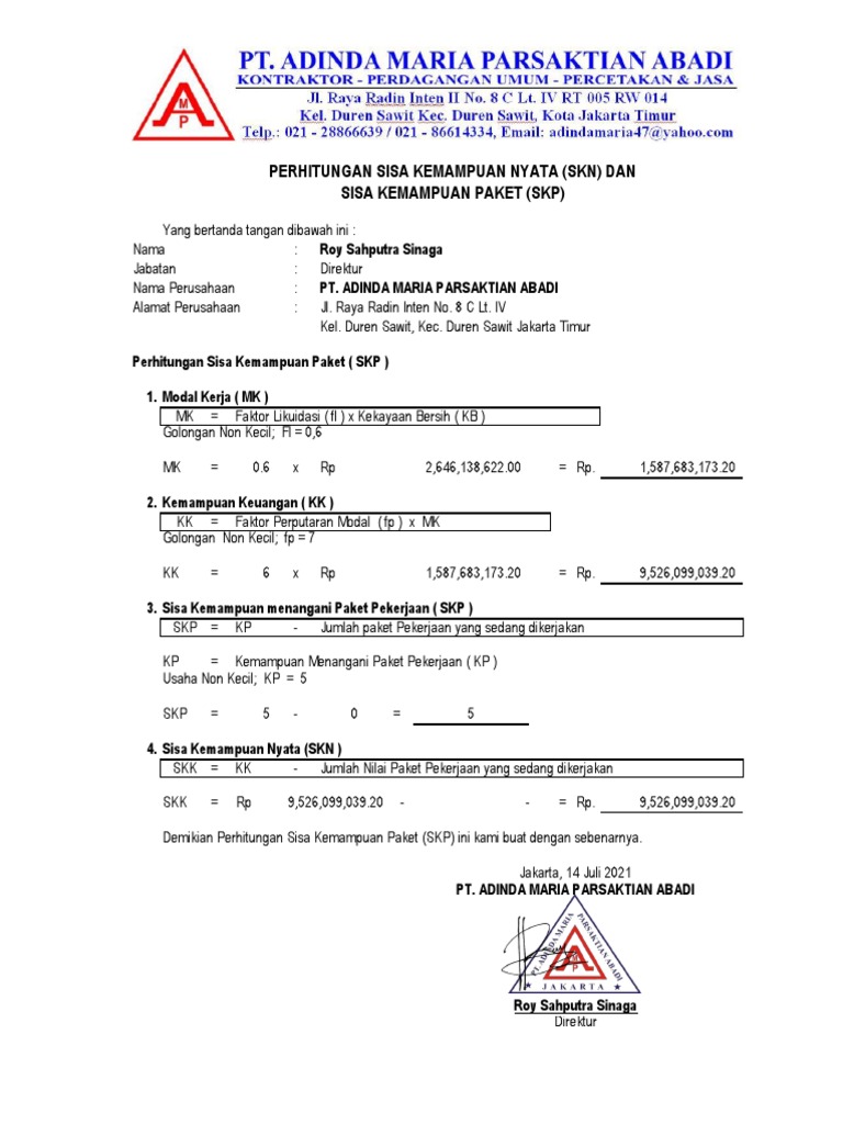 Perhitungan Sisa Kemampuan Paket SKP | PDF