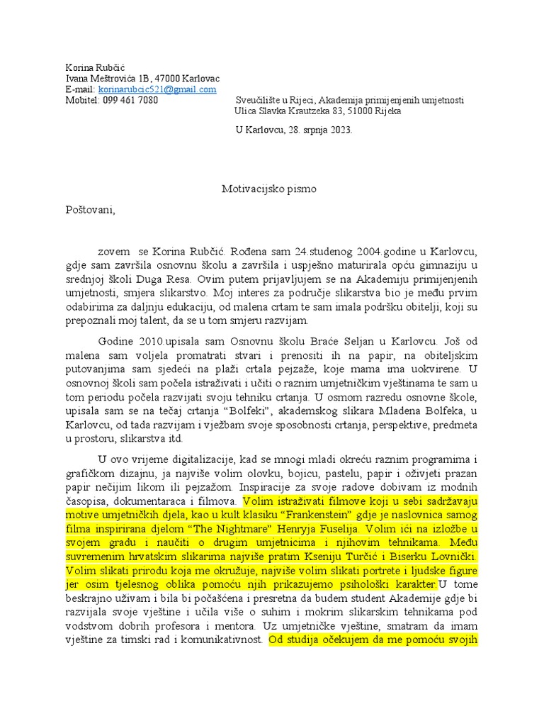 Motivacijsko Pismo | PDF