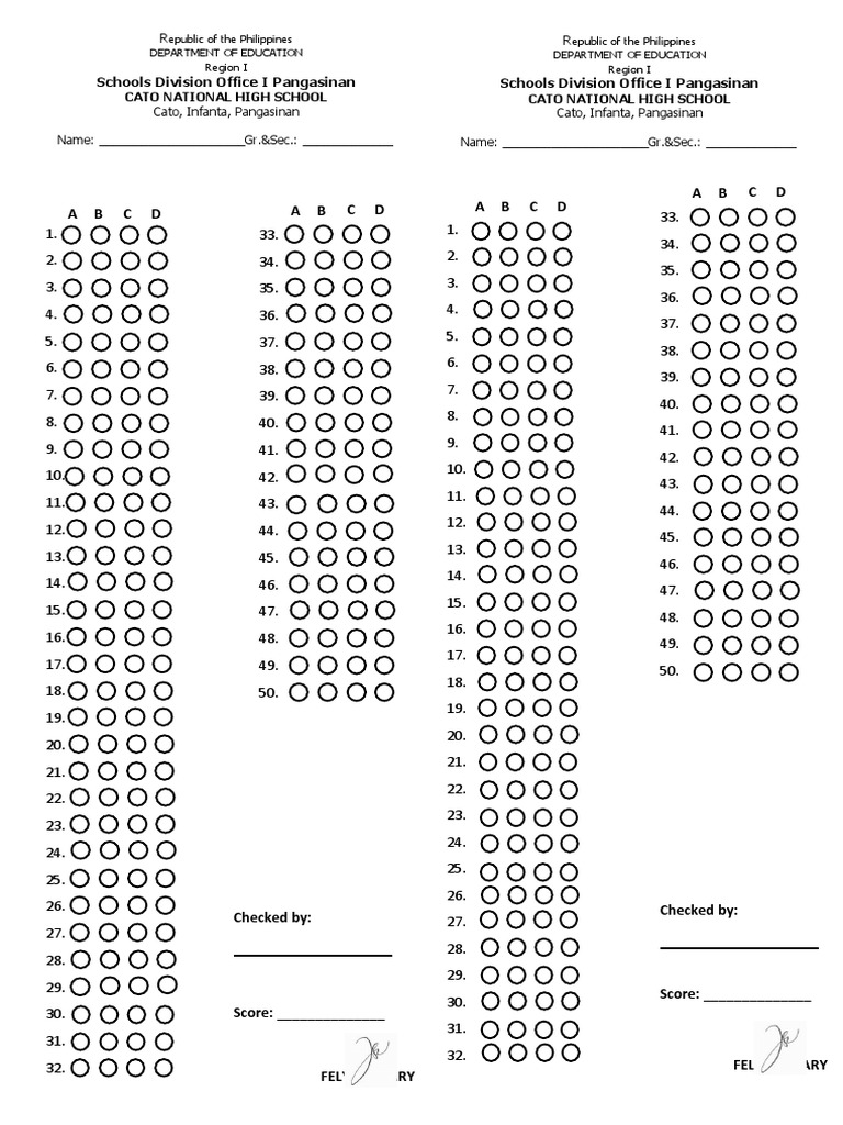 Answer Sheet Q2 A4 | PDF